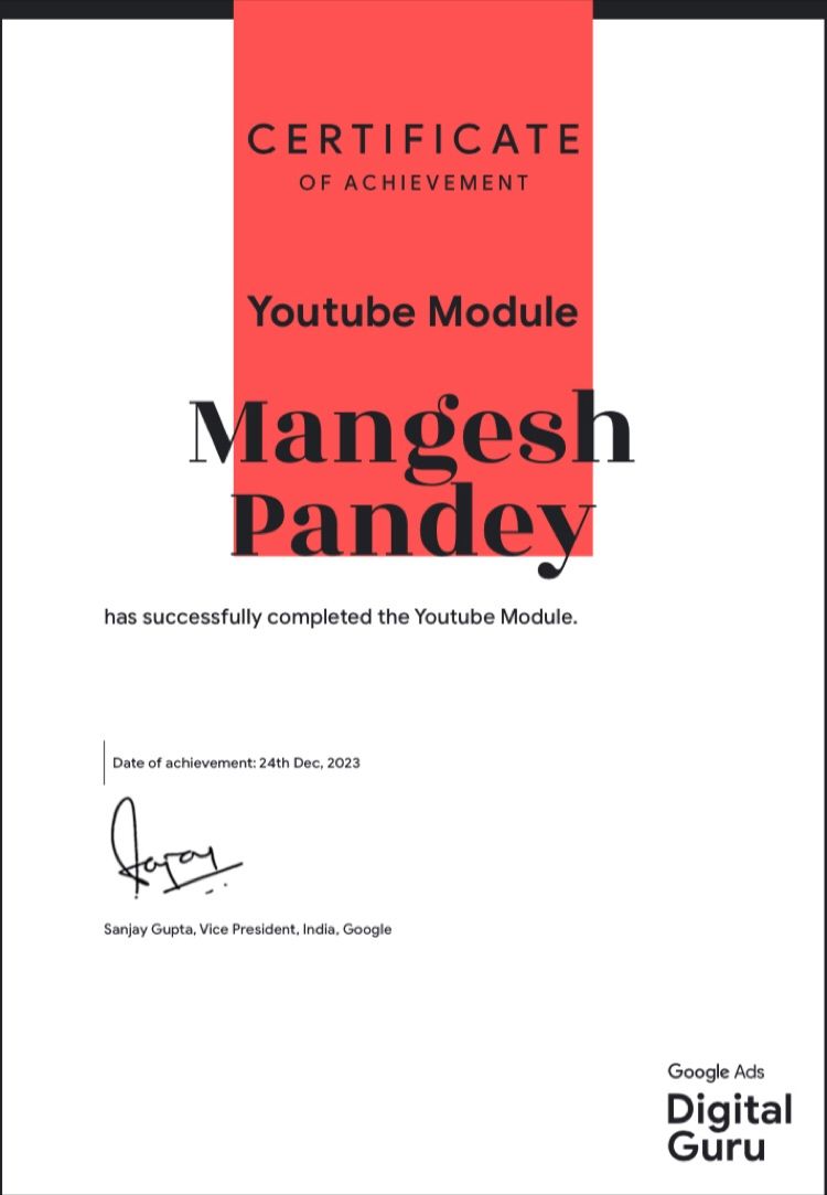 Mangeshkumar Pandey on LinkedIn: Completed with YouTube Digital Guru ... Mangeshkumar Pandey on LinkedIn: Completed with YouTube Digital Guru ...