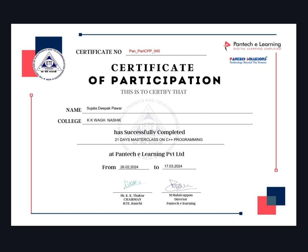 Sujata Pawar on LinkedIn: #cplusplus #masterclass #certification Sujata Pawar on LinkedIn: #cplusplus #masterclass #certification
