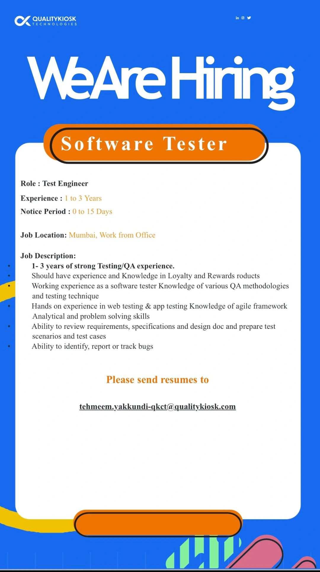 Qualitykiosk is hiring Test Engineers with Loyalty and rewards ... Qualitykiosk is hiring Test Engineers with Loyalty and rewards ...