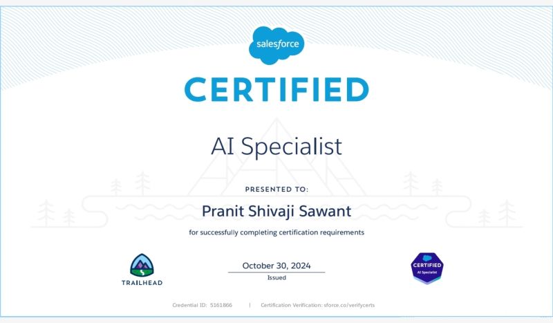 Pranit Sawant on LinkedIn: #salesforce #aispecialist # ... Pranit Sawant on LinkedIn: #salesforce #aispecialist # ...