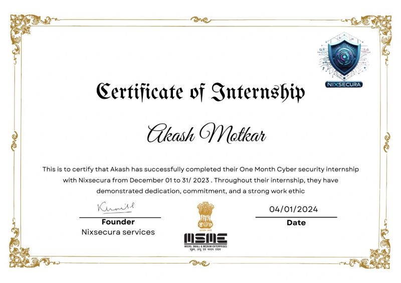 Akash Motkar on LinkedIn: #cybersecurity #internship #ethicalhacking # ... Akash Motkar on LinkedIn: #cybersecurity #internship #ethicalhacking # ...