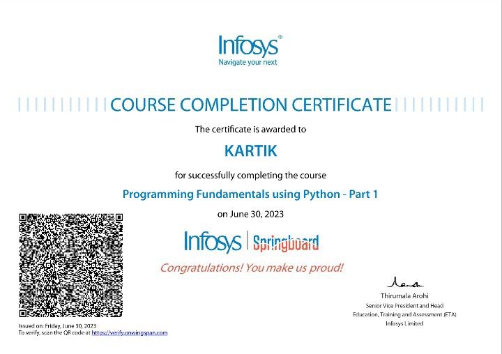 #programmingfundamentals #python #infosysspringboard #infosys | Kartik #programmingfundamentals #python #infosysspringboard #infosys | Kartik