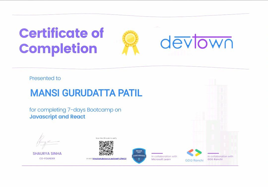 Mansi Patil on LinkedIn: #devtown #javascript #react Mansi Patil on LinkedIn: #devtown #javascript #react