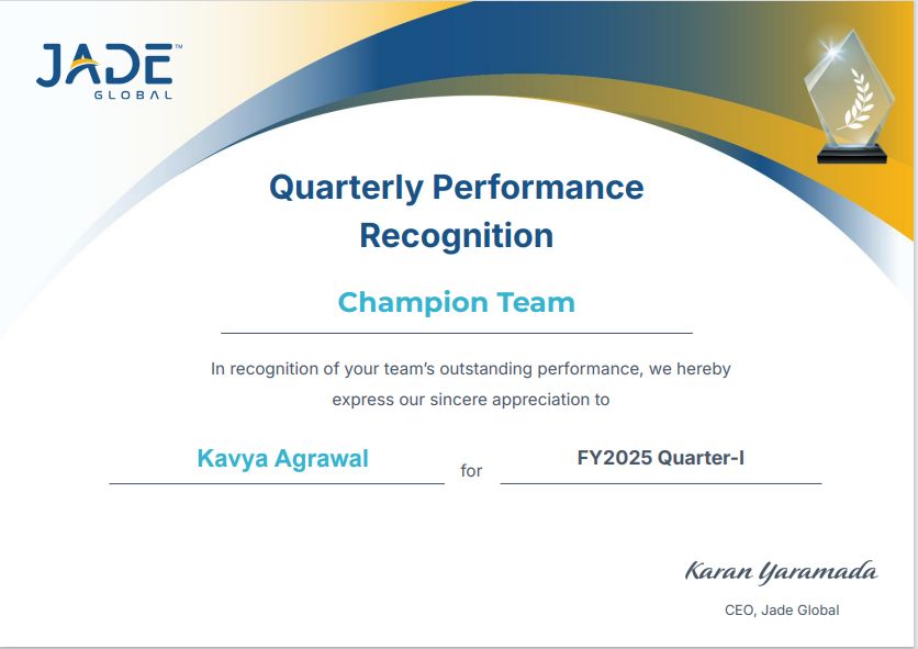 Kavya Agrawal on LinkedIn: #jadeglobal #recognitionatjade Kavya Agrawal on LinkedIn: #jadeglobal #recognitionatjade