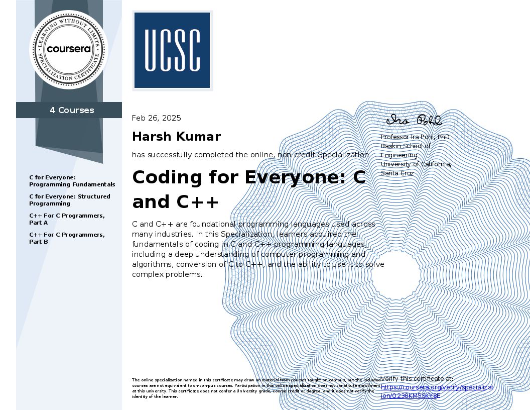 #cplusplus #programming #learning #coursera #coding #tech | Harsh Kumar #cplusplus #programming #learning #coursera #coding #tech | Harsh Kumar