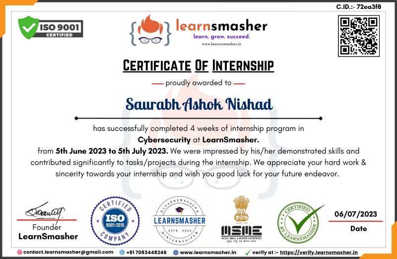 #cybersecurity #ethicalhacking #internship | Saurabh Nishad #cybersecurity #ethicalhacking #internship | Saurabh Nishad