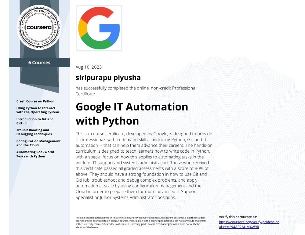 Piyusha Siripurapu on LinkedIn: #coursera #google #python # ... Piyusha Siripurapu on LinkedIn: #coursera #google #python # ...