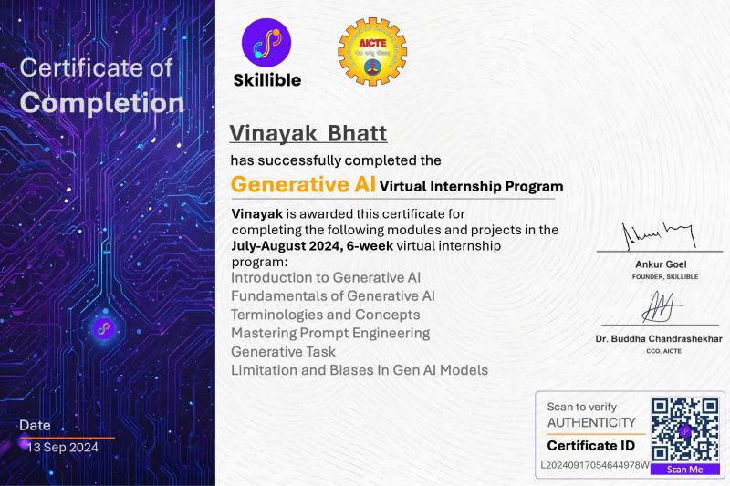 Vinayak Bhatt on LinkedIn: #generativeai #aiinternship # ... Vinayak Bhatt on LinkedIn: #generativeai #aiinternship # ...