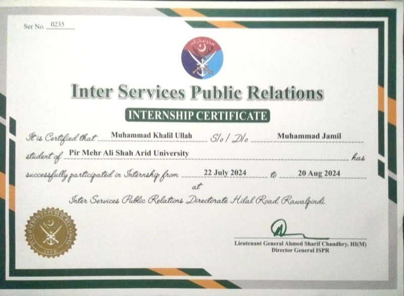 Muhammad Khalil Ullah on LinkedIn: #internship #ispr Muhammad Khalil Ullah on LinkedIn: #internship #ispr