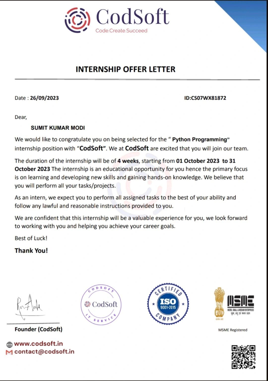 Sumit Kumar Modi on LinkedIn: #pythonprogramming #internship #python # ... Sumit Kumar Modi on LinkedIn: #pythonprogramming #internship #python # ...