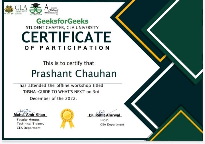 Prashant Chauhan on LinkedIn: certificate of GfG! Prashant Chauhan on LinkedIn: certificate of GfG!