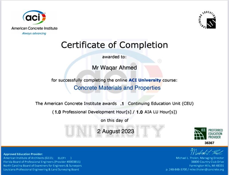 Waqar Ahmed on LinkedIn: #aci #certificationcourse Waqar Ahmed on LinkedIn: #aci #certificationcourse