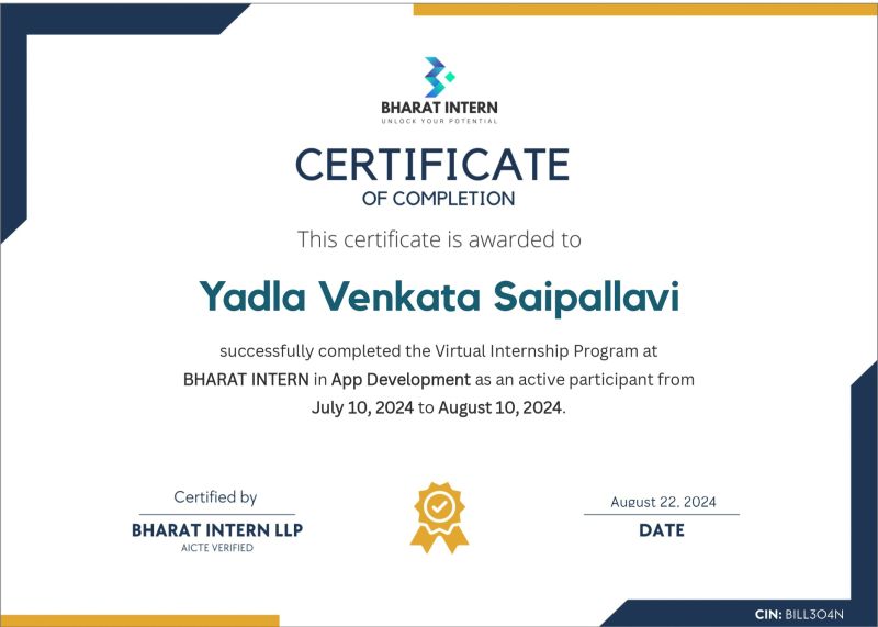 Venkata Saipallavi Yadla on LinkedIn: #internship #appdevelopment Venkata Saipallavi Yadla on LinkedIn: #internship #appdevelopment