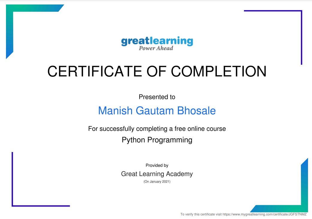 Manish Bhosale on LinkedIn: #python #programming #certification # ... Manish Bhosale on LinkedIn: #python #programming #certification # ...