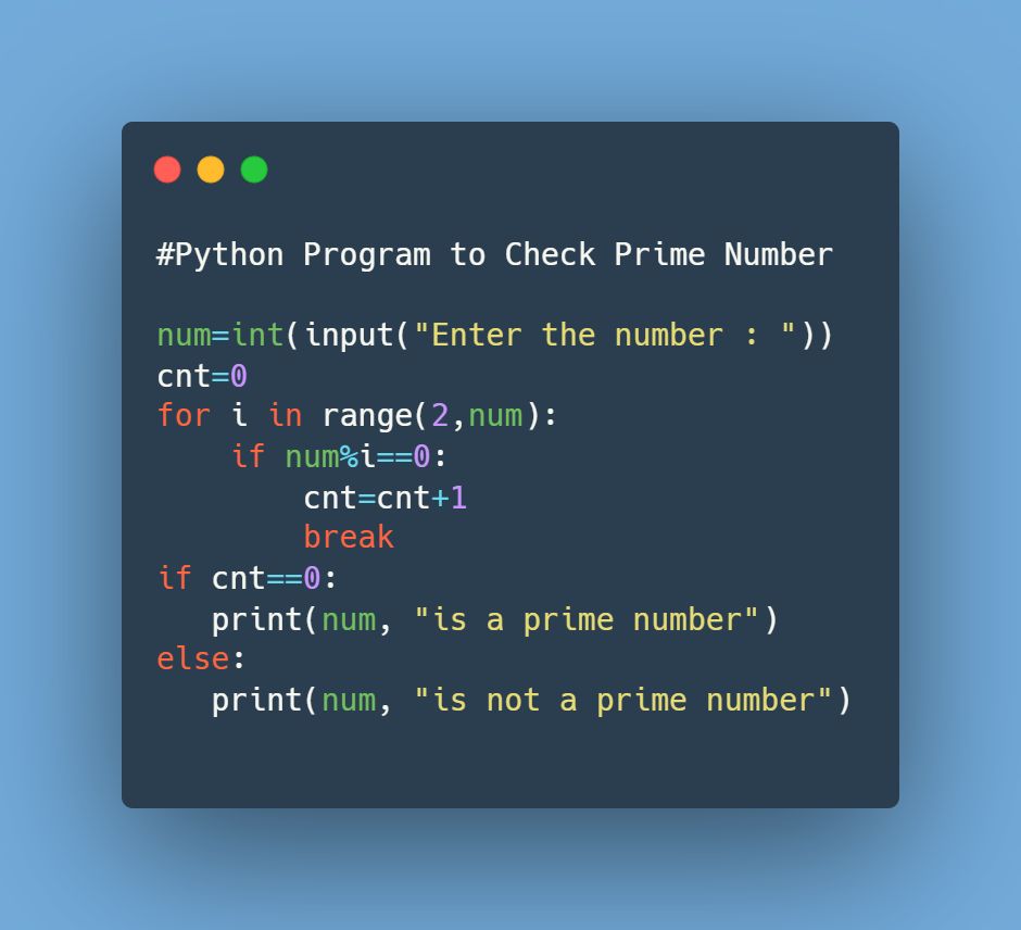 Abhishek Powar on LinkedIn: Python Program to Check Prime Number Abhishek Powar on LinkedIn: Python Program to Check Prime Number