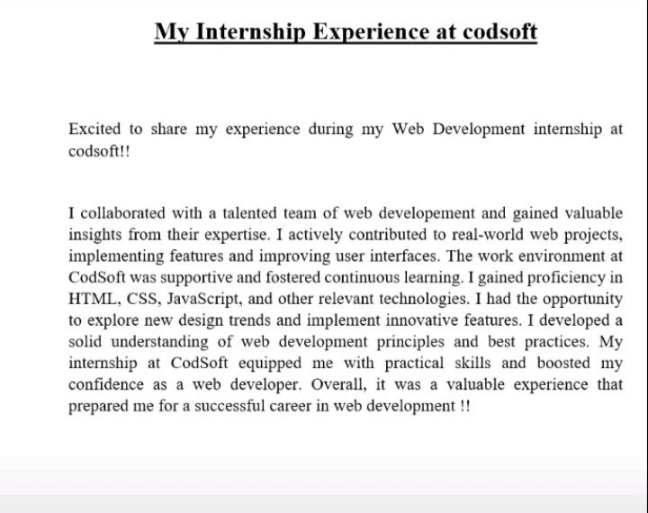 I would like to express my gratitude for the web development intership ... I would like to express my gratitude for the web development intership ...