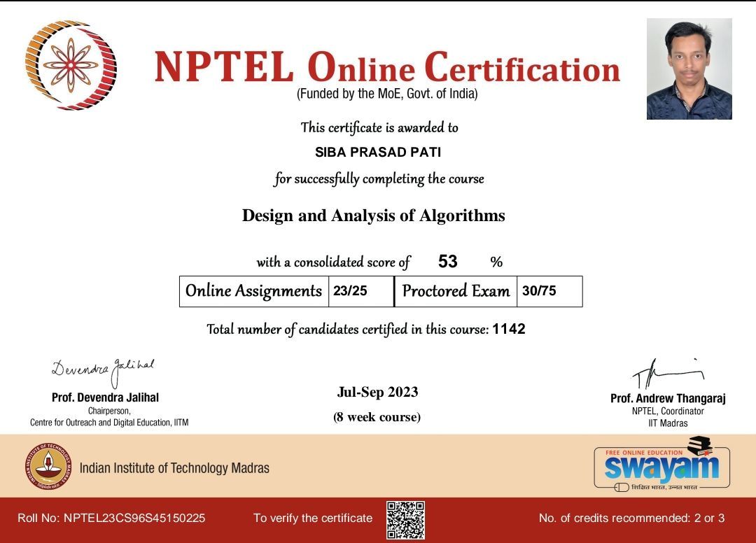 Siba Prasad Pati on LinkedIn: NPTEL Certification on Design and ... Siba Prasad Pati on LinkedIn: NPTEL Certification on Design and ...