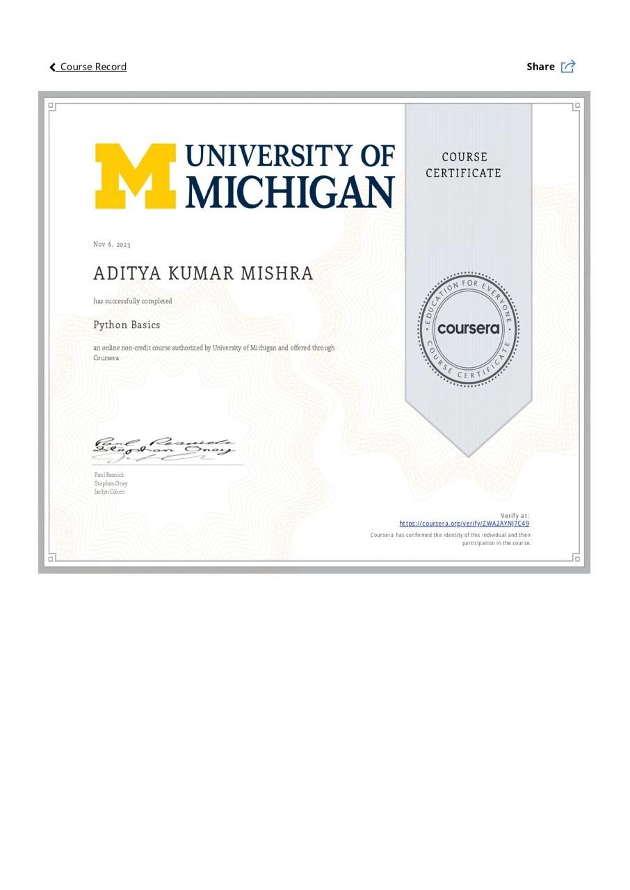 Aditya Kumar Mishra on LinkedIn: #python #certification Aditya Kumar Mishra on LinkedIn: #python #certification