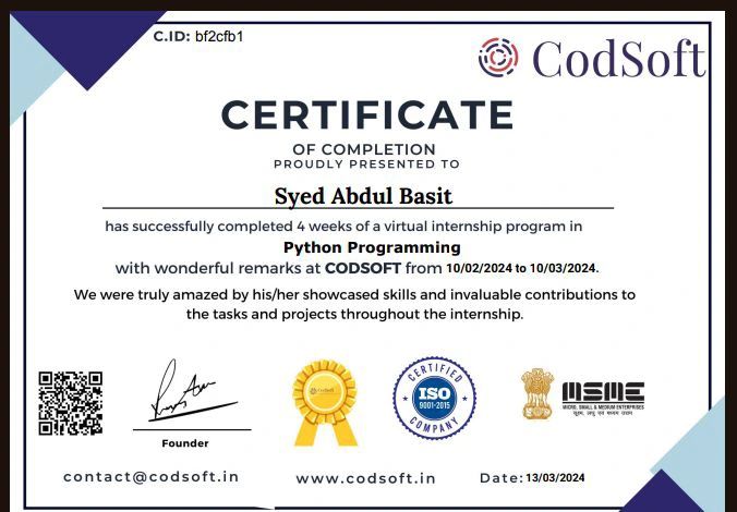 Syed Abdul Basit on LinkedIn: #internship #pythonprogramming Syed Abdul Basit on LinkedIn: #internship #pythonprogramming