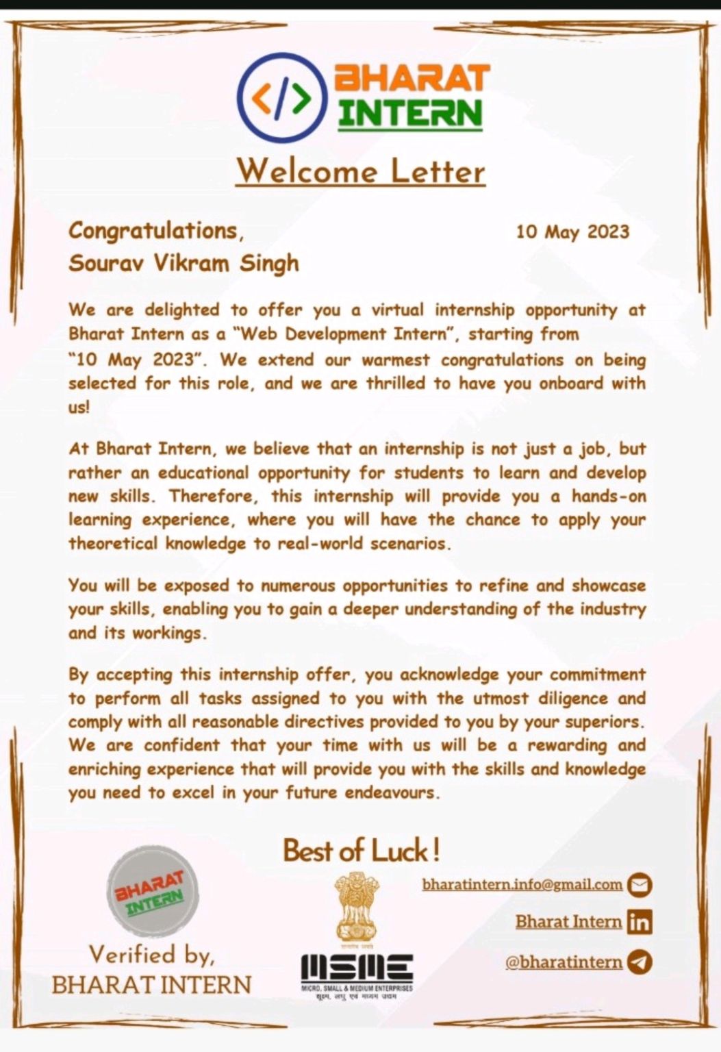 Sourav Vikram Singh on LinkedIn: #internship Sourav Vikram Singh on LinkedIn: #internship