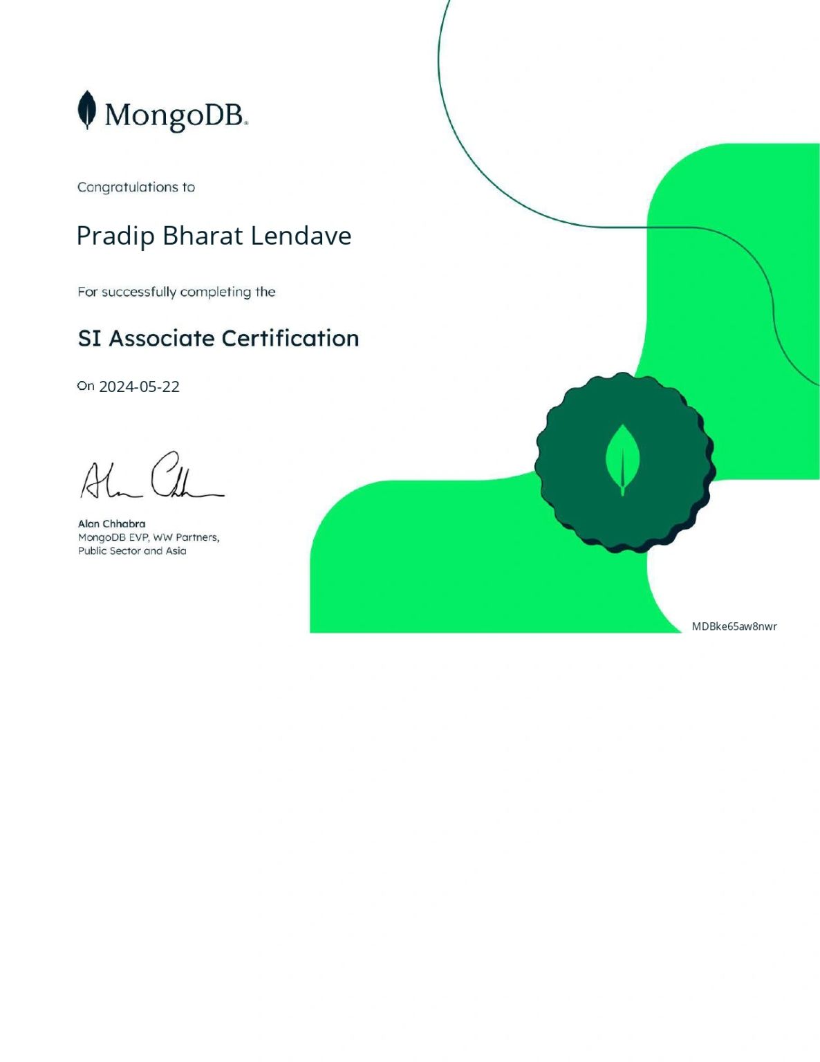 Pradip Lendave on LinkedIn: #mongodb #certification Pradip Lendave on LinkedIn: #mongodb #certification