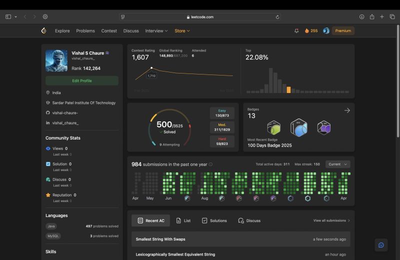 #leetcode #coding #consistency #growth #dailystreak | Vishal Chaure #leetcode #coding #consistency #growth #dailystreak | Vishal Chaure