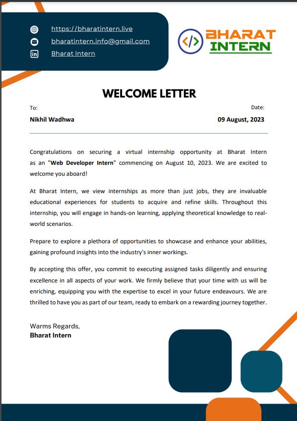 Nikhil Wadhwa on LinkedIn: #internship #bharatintern # ... Nikhil Wadhwa on LinkedIn: #internship #bharatintern # ...