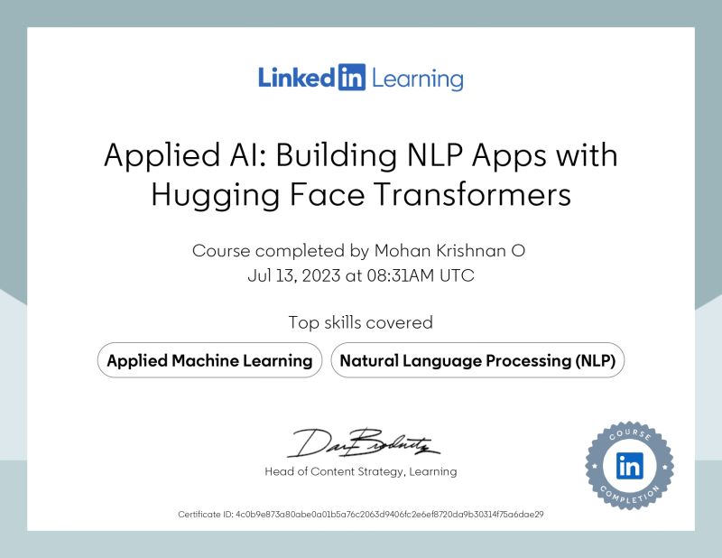 Mohan Krishnan O on LinkedIn: #ai #nlp #linkedinlearning #datascience # ... Mohan Krishnan O on LinkedIn: #ai #nlp #linkedinlearning #datascience # ...