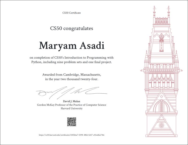 maryam A. on LinkedIn: #cs50x #pythonprogramming #datascience # ... maryam A. on LinkedIn: #cs50x #pythonprogramming #datascience # ...
