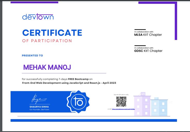 Mehak Manoj on LinkedIn: Front-End Web Development Using JavaScript ... Mehak Manoj on LinkedIn: Front-End Web Development Using JavaScript ...