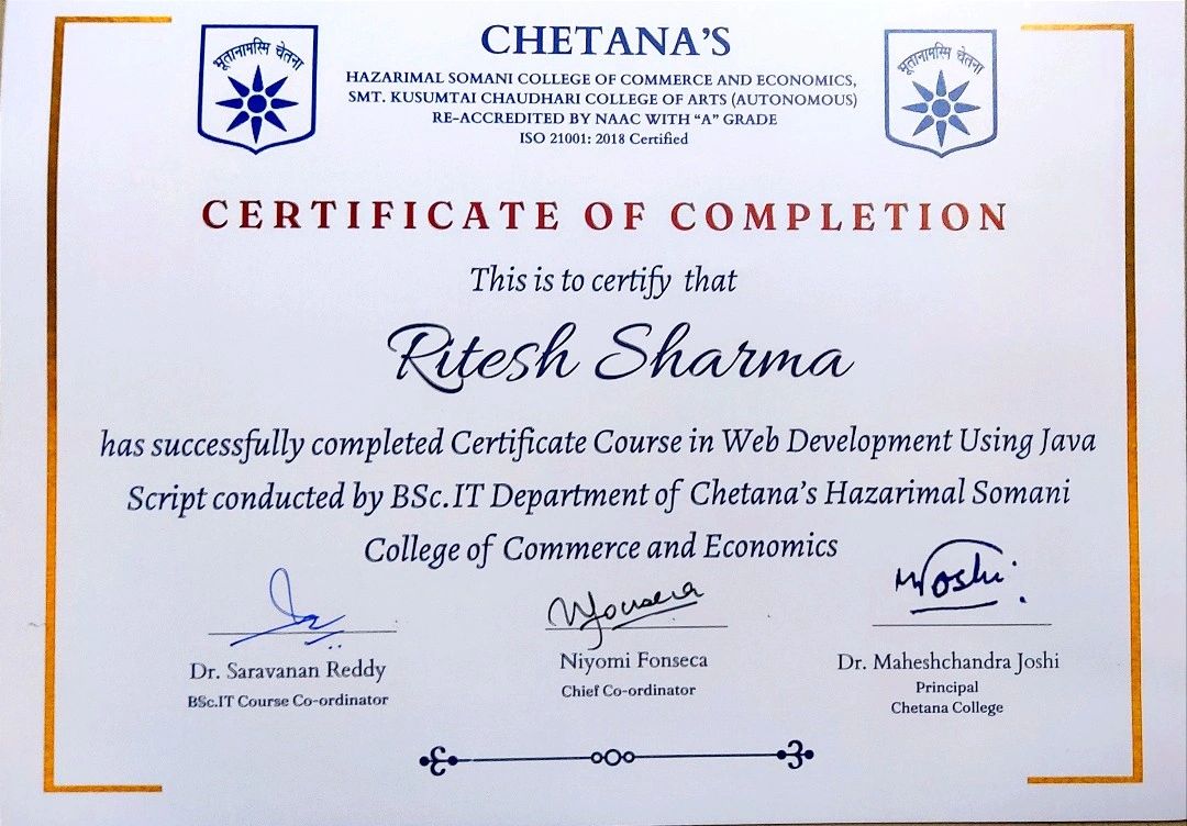 Ritesh Sharma on LinkedIn: #javascriptcertified #webdev #codingjourney ... Ritesh Sharma on LinkedIn: #javascriptcertified #webdev #codingjourney ...
