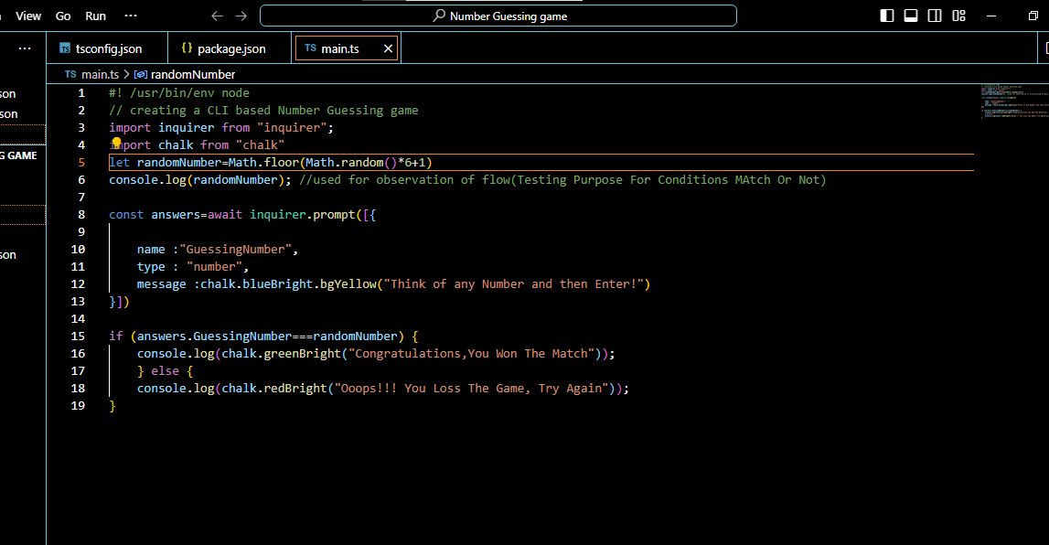 Created a number guessing game using TypeScript, Node.js, and Inquirer ... Created a number guessing game using TypeScript, Node.js, and Inquirer ...