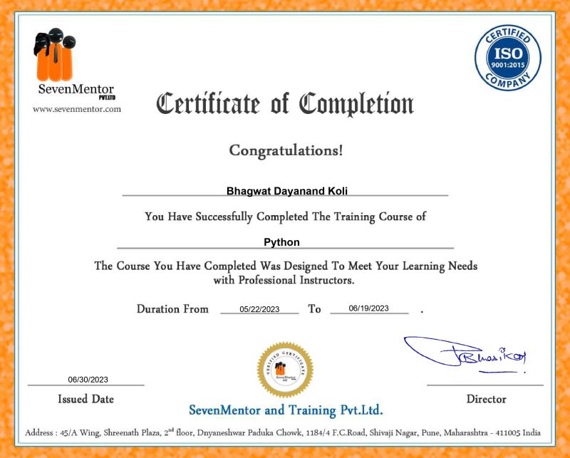 Bhagwat koli on LinkedIn: #python #programming #certificate # ... Bhagwat koli on LinkedIn: #python #programming #certificate # ...