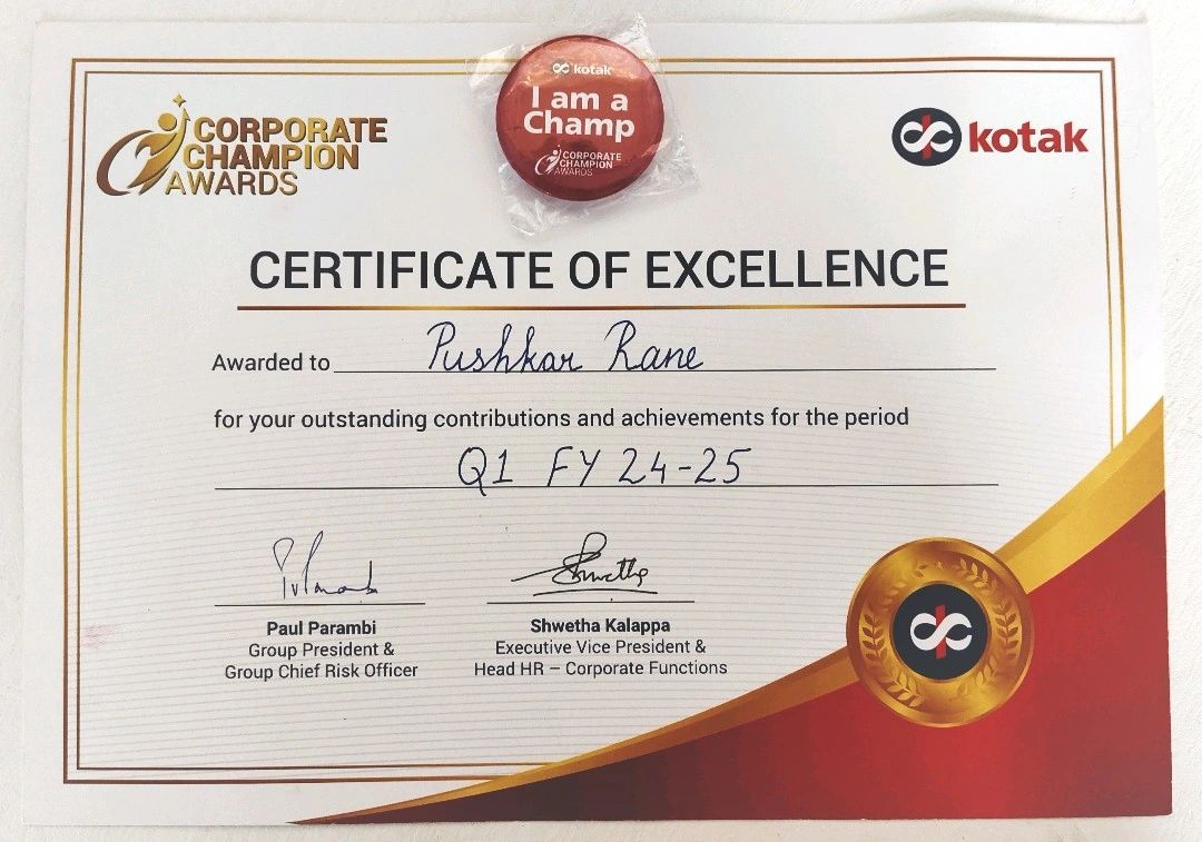 Pushkar Rane on LinkedIn: I am honored to receive Corporate Champion ... Pushkar Rane on LinkedIn: I am honored to receive Corporate Champion ...