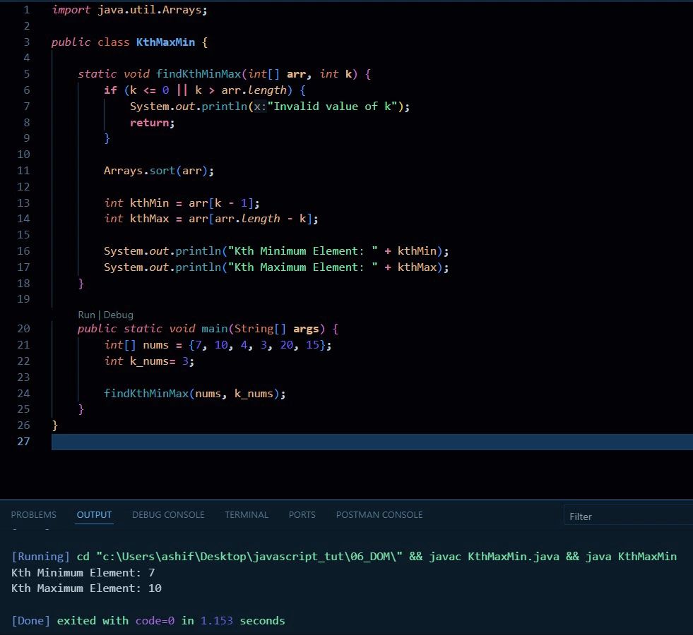 Finding Kth Min and Max in Java #Dsa #java | Anjali Patel posted on the ... Finding Kth Min and Max in Java #Dsa #java | Anjali Patel posted on the ...