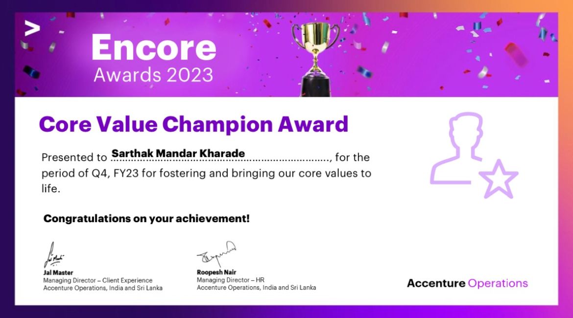 Sarthak Kharade on LinkedIn: #accentureindia #rnr Sarthak Kharade on LinkedIn: #accentureindia #rnr