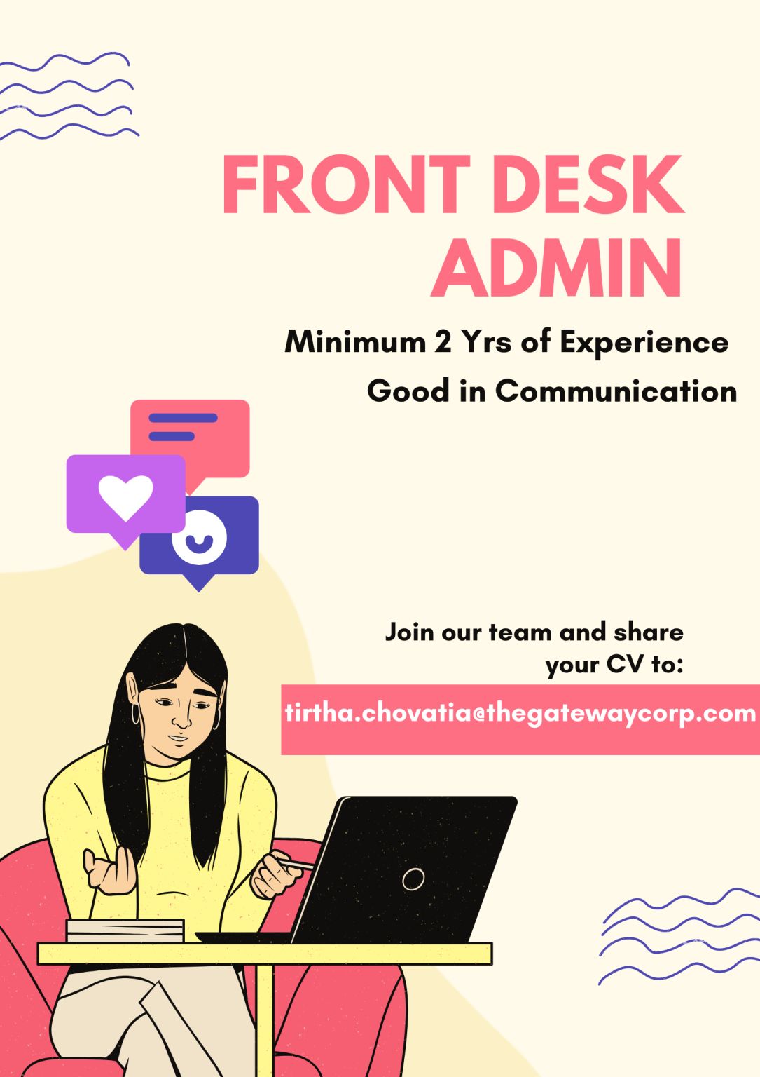 Tirtha Chovatia on LinkedIn: #frontdesk #administrationjobs # ... Tirtha Chovatia on LinkedIn: #frontdesk #administrationjobs # ...