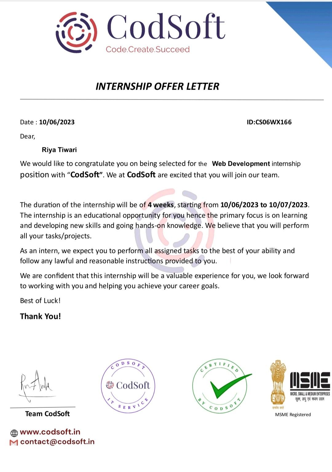 Riya Tiwari on LinkedIn: #codsoft #codsoft #intern #webdevelopment Riya Tiwari on LinkedIn: #codsoft #codsoft #intern #webdevelopment