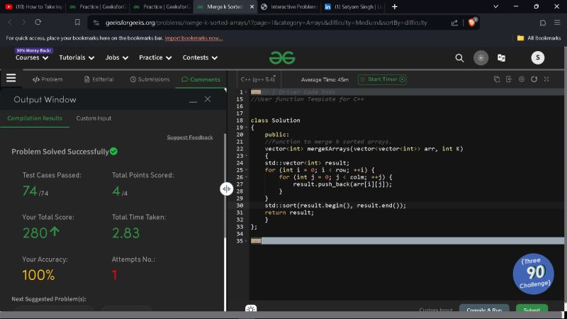 Day 75 of #100DaysOfCode Challenge: Merging K Sorted Arrays | Satyam ... Day 75 of #100DaysOfCode Challenge: Merging K Sorted Arrays | Satyam ...