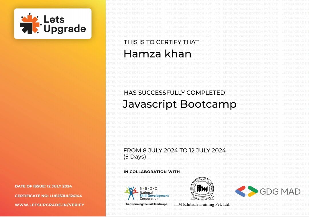 Hamza Khan on LinkedIn: my first JavaScript certificate Hamza Khan on LinkedIn: my first JavaScript certificate