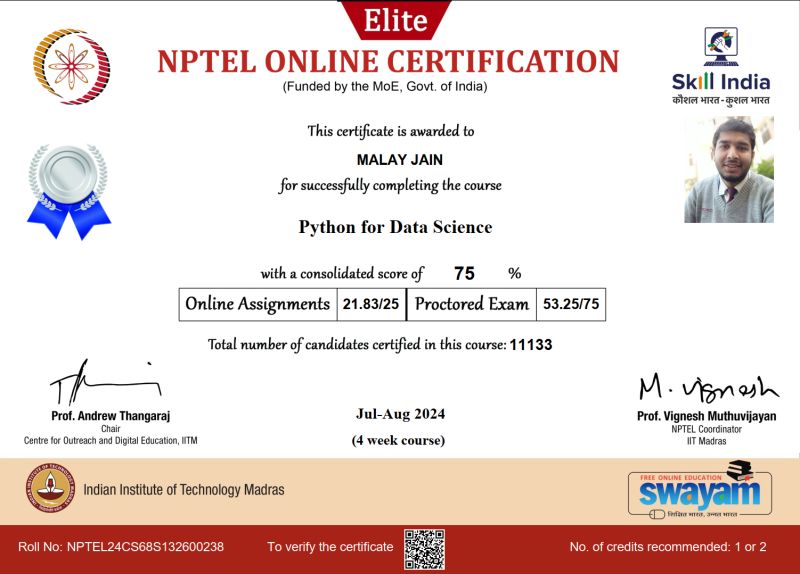 Malay Jain on LinkedIn: #datascience #python #nptel #continuouslearning ... Malay Jain on LinkedIn: #datascience #python #nptel #continuouslearning ...