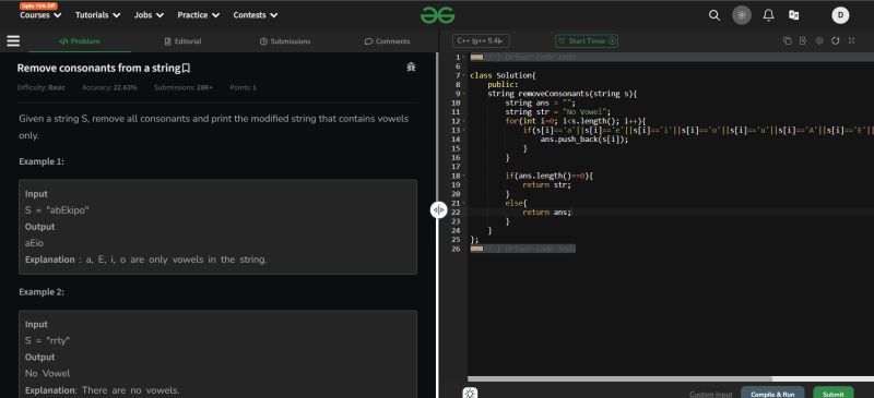 Day 61 of #100DaysOfCode challenge: Removing consonants | Dev Arora ... Day 61 of #100DaysOfCode challenge: Removing consonants | Dev Arora ...