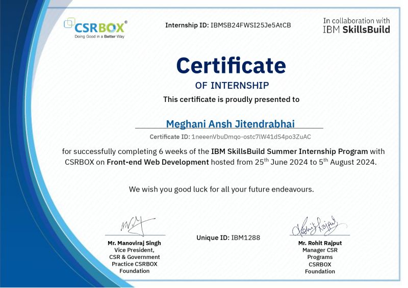 Meghani Ansh on LinkedIn: #ibm #skillsbuild #webdevelopment #internship ... Meghani Ansh on LinkedIn: #ibm #skillsbuild #webdevelopment #internship ...
