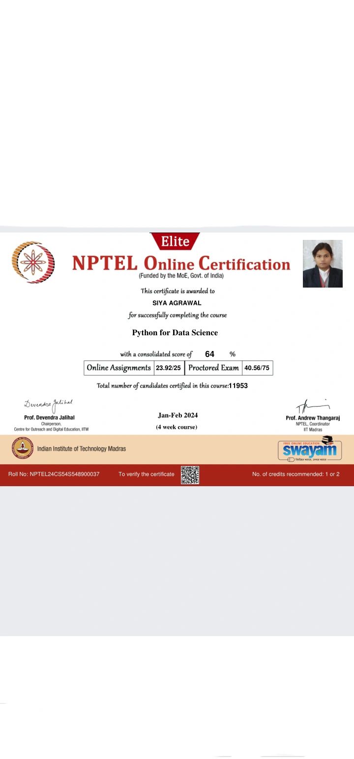 Completion of Python Programming for Data Science | Siya Agrawal posted ... Completion of Python Programming for Data Science | Siya Agrawal posted ...