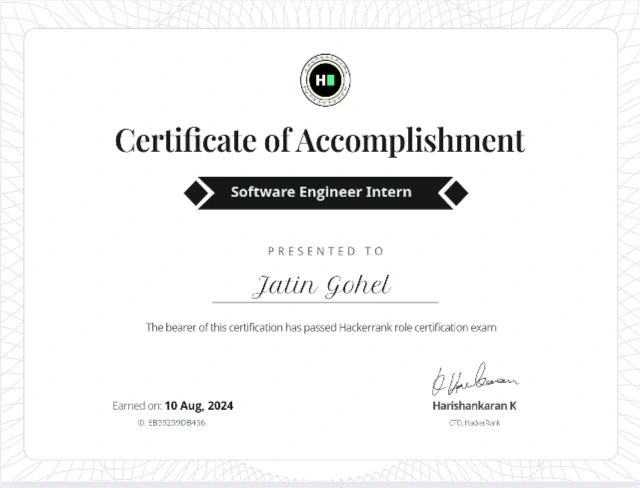 Jatin Gohel on LinkedIn: #hackerrank #intern #softwareengineer Jatin Gohel on LinkedIn: #hackerrank #intern #softwareengineer