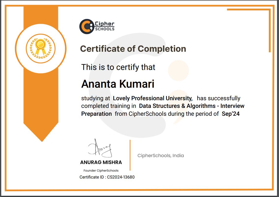 Ananta Kumari on LinkedIn: #cipherschools #coding Ananta Kumari on LinkedIn: #cipherschools #coding