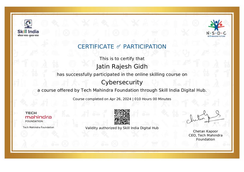 #cybersecurity #techmahindra #certificationsuccess | Jatin Gidh #cybersecurity #techmahindra #certificationsuccess | Jatin Gidh