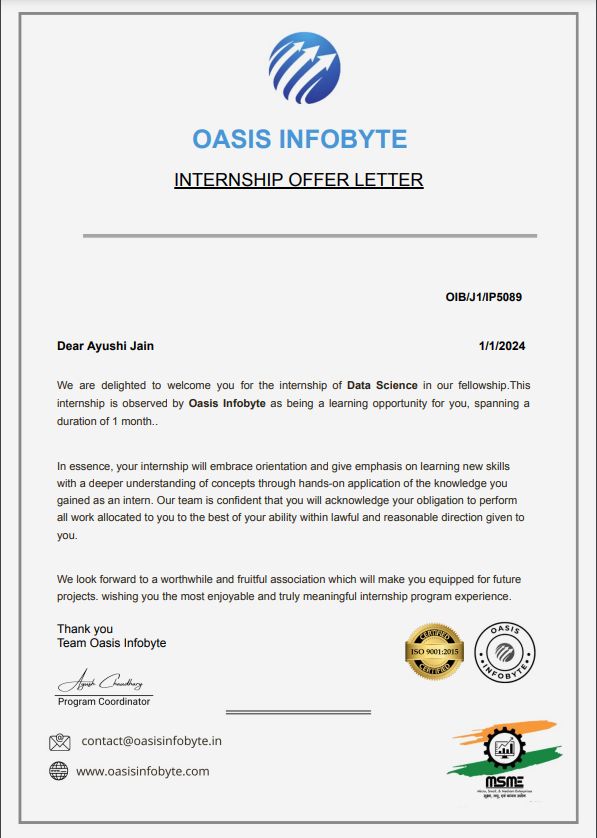 #oasisinfobyte #internship | Ayushi Jain #oasisinfobyte #internship | Ayushi Jain