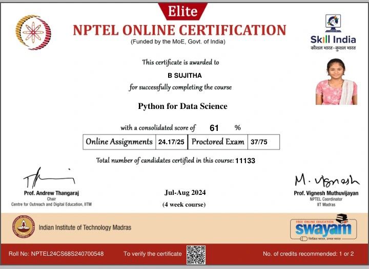 Sujitha B. on LinkedIn: #nptel #elite #pythonfordatascience # ... Sujitha B. on LinkedIn: #nptel #elite #pythonfordatascience # ...