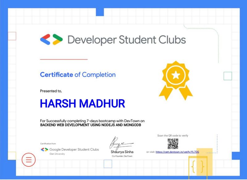 Harsh Madhur on LinkedIn: BACKEND WEB DEVELOPMENT USING NODEJS AND ... Harsh Madhur on LinkedIn: BACKEND WEB DEVELOPMENT USING NODEJS AND ...